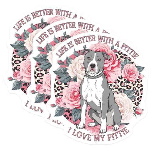 (3 Pack) Pitbull Dog Decals - Floral Pitbull - I Love My Pittie ...