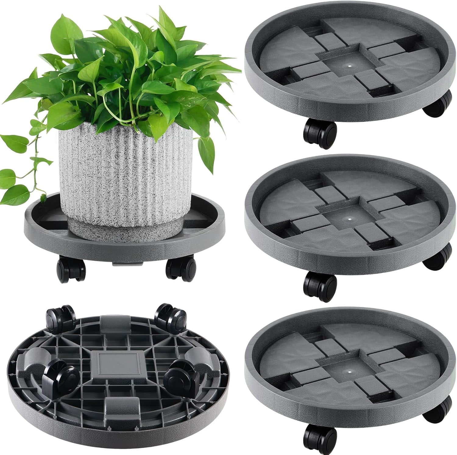 3 Pack Plant Caddy with Wheels 12 Inch Rolling Plant Stand Heavy Duty ...