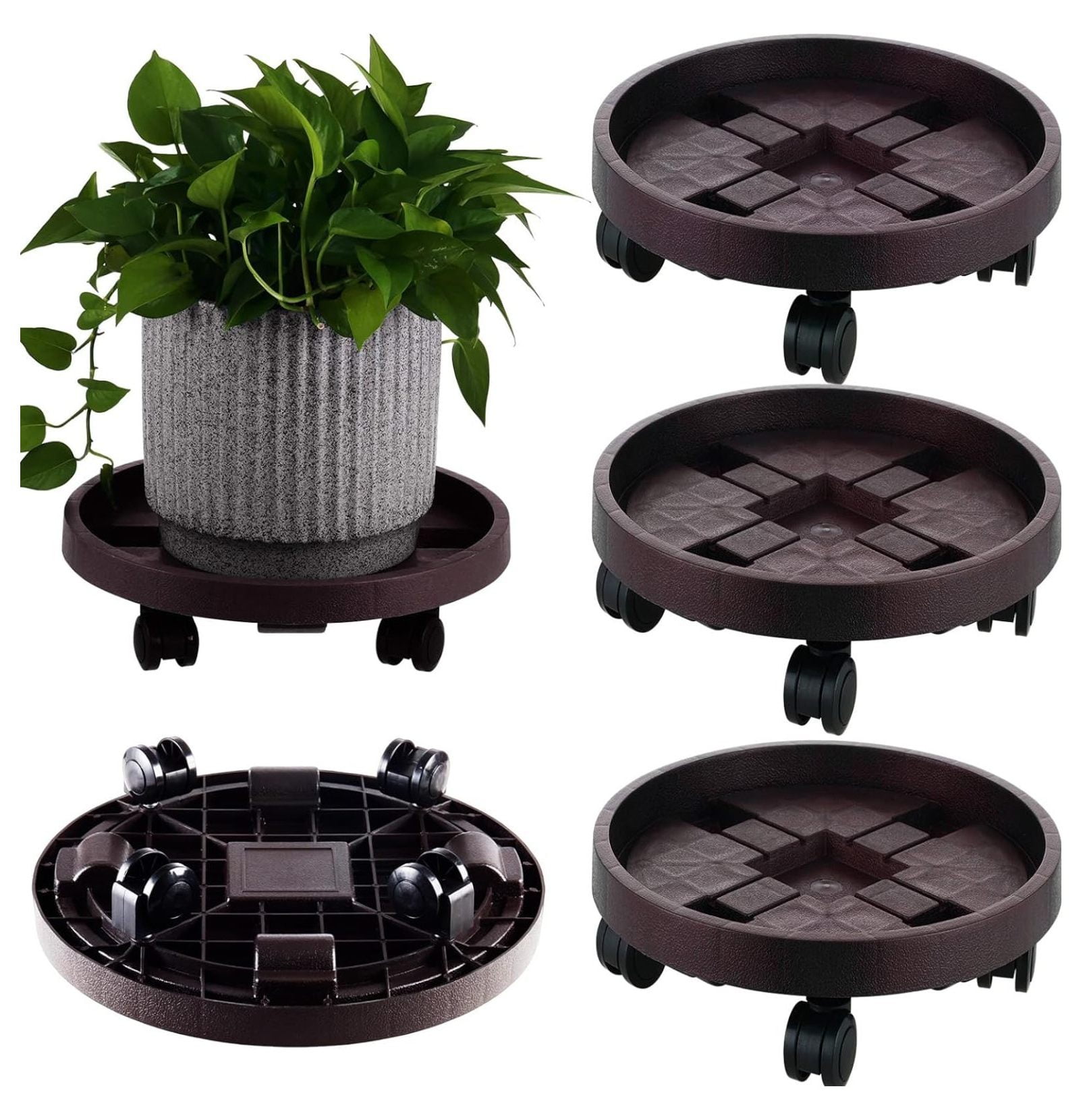 3 Pack Plant Caddy with Wheels 12 Inch Rolling Plant Stand Heavy Duty ...