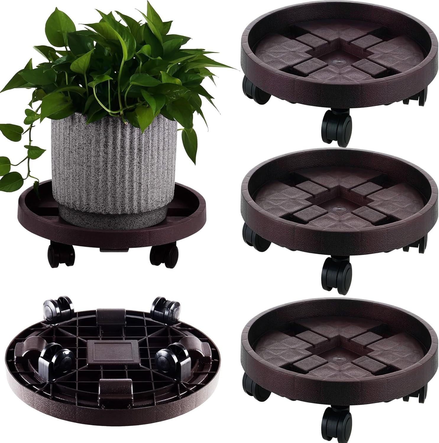 3 Pack Plant Caddy with Wheels 12 Inch Rolling Plant Stand Heavy Duty ...