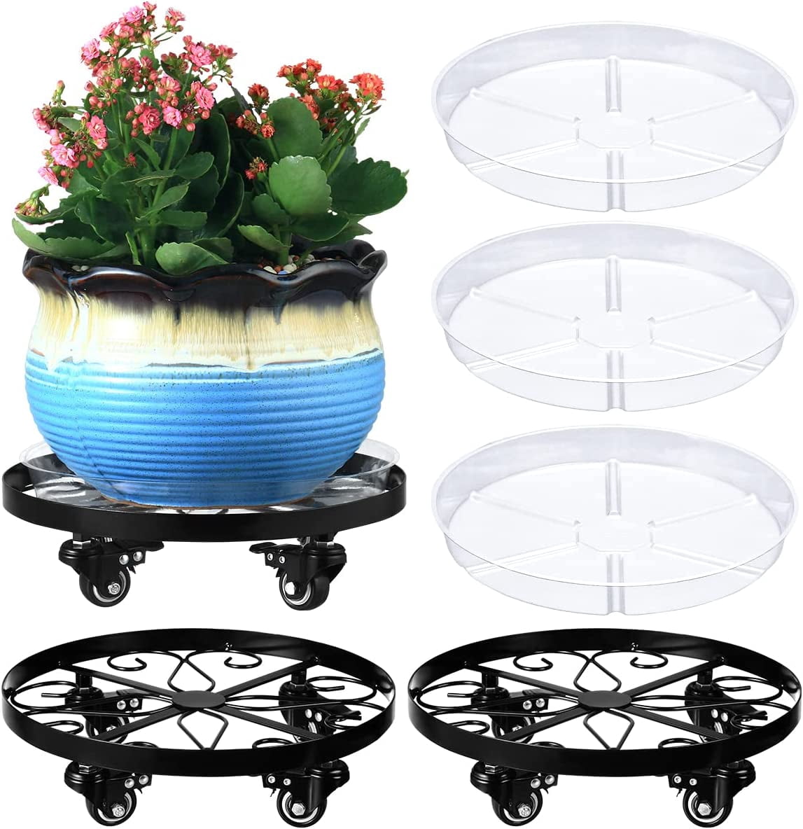 3 Pack Plant Caddy with Wheels Heavy Duty 11.8 Inch Metal Plant Stand ...