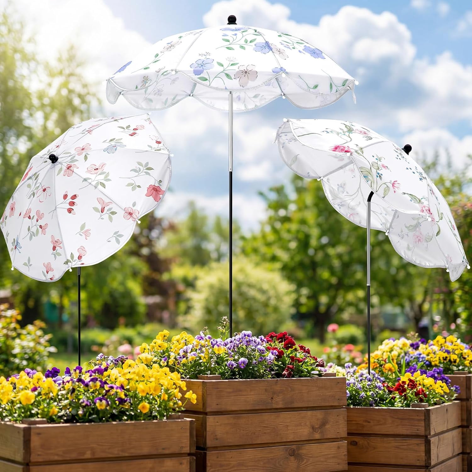 3 Pack Plant Umbrella for Outdoor Adjustable Sun Shade Covers 24" Sun ...