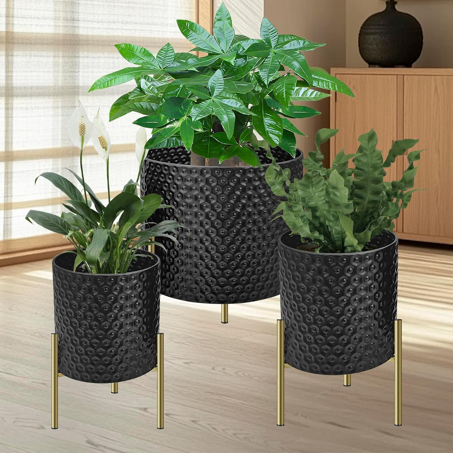 3 Pack Planter Pots with Stand and Drainage Holes, 8/10/12 Inch Indoor ...