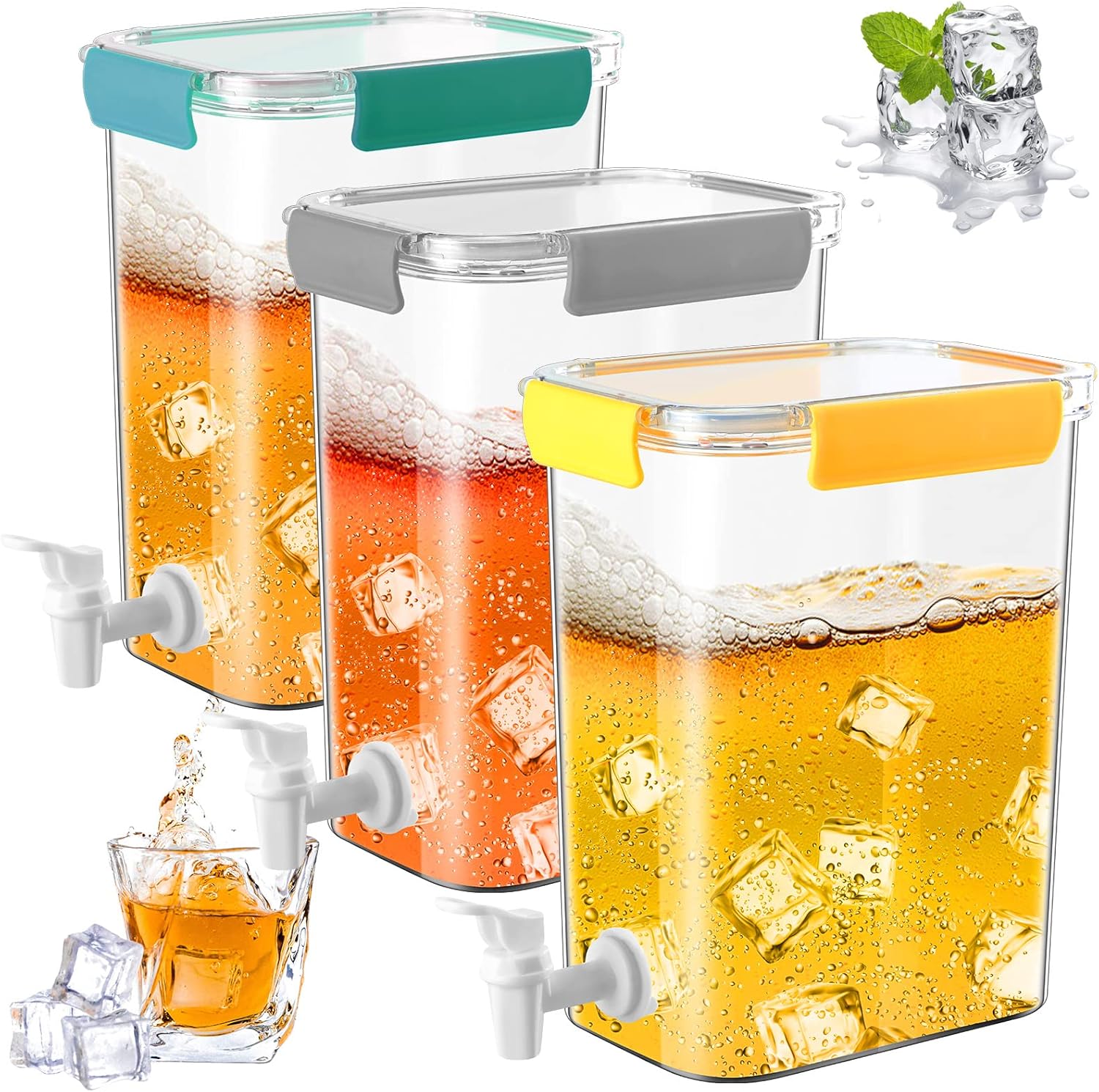 3 Pack Plastic Drink Dispenser for Fridge, 1.2 Gallon/ 4.5 L Iced ...