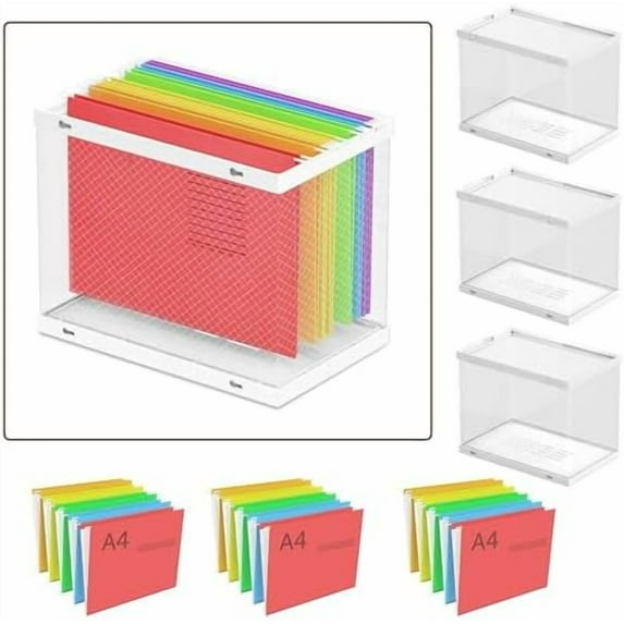3 Pack Plastic File Storage Box with 15 Pack Hanging Folders, Portable ...