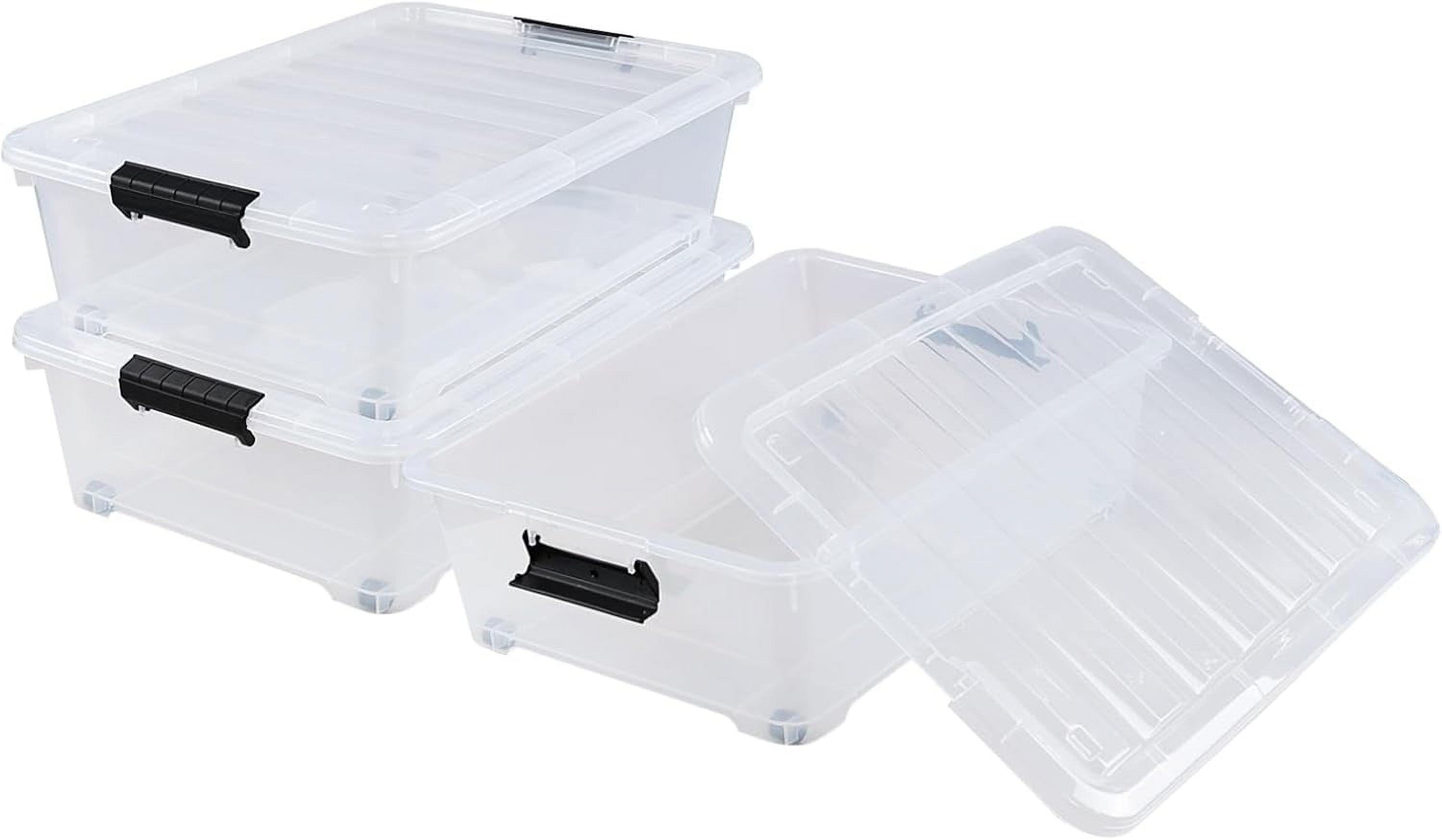 3 Pack Plastic Flat Storage Bins with Lids, 25 Quart Clear Underbed Box ...