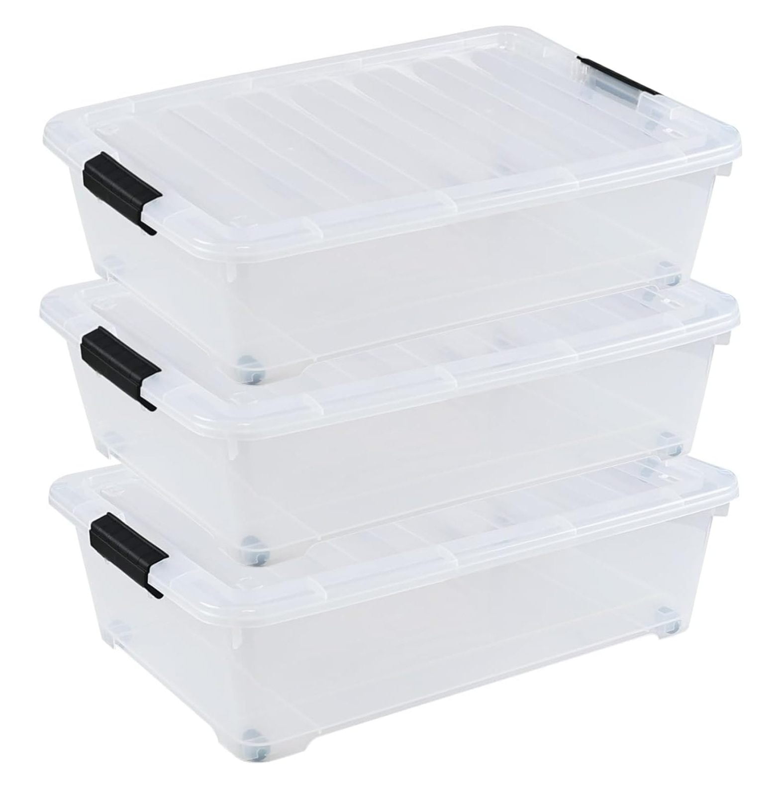 3 Pack Plastic Flat Storage Bins with Lids, 25 Quart Clear Underbed ...