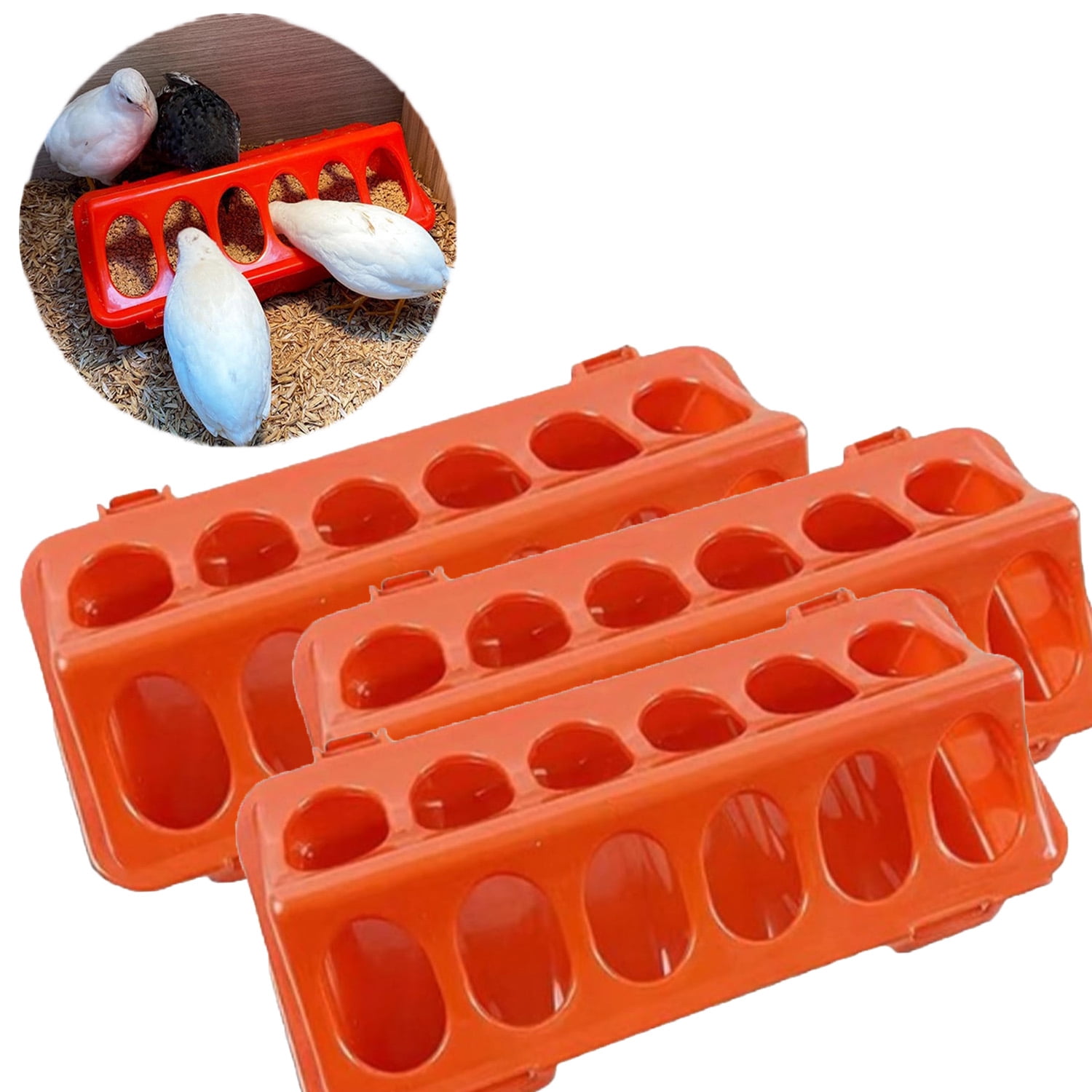 3 Pack Plastic Flip-Top Poultry Feeder Tray, Chick Feeding Trough for ...