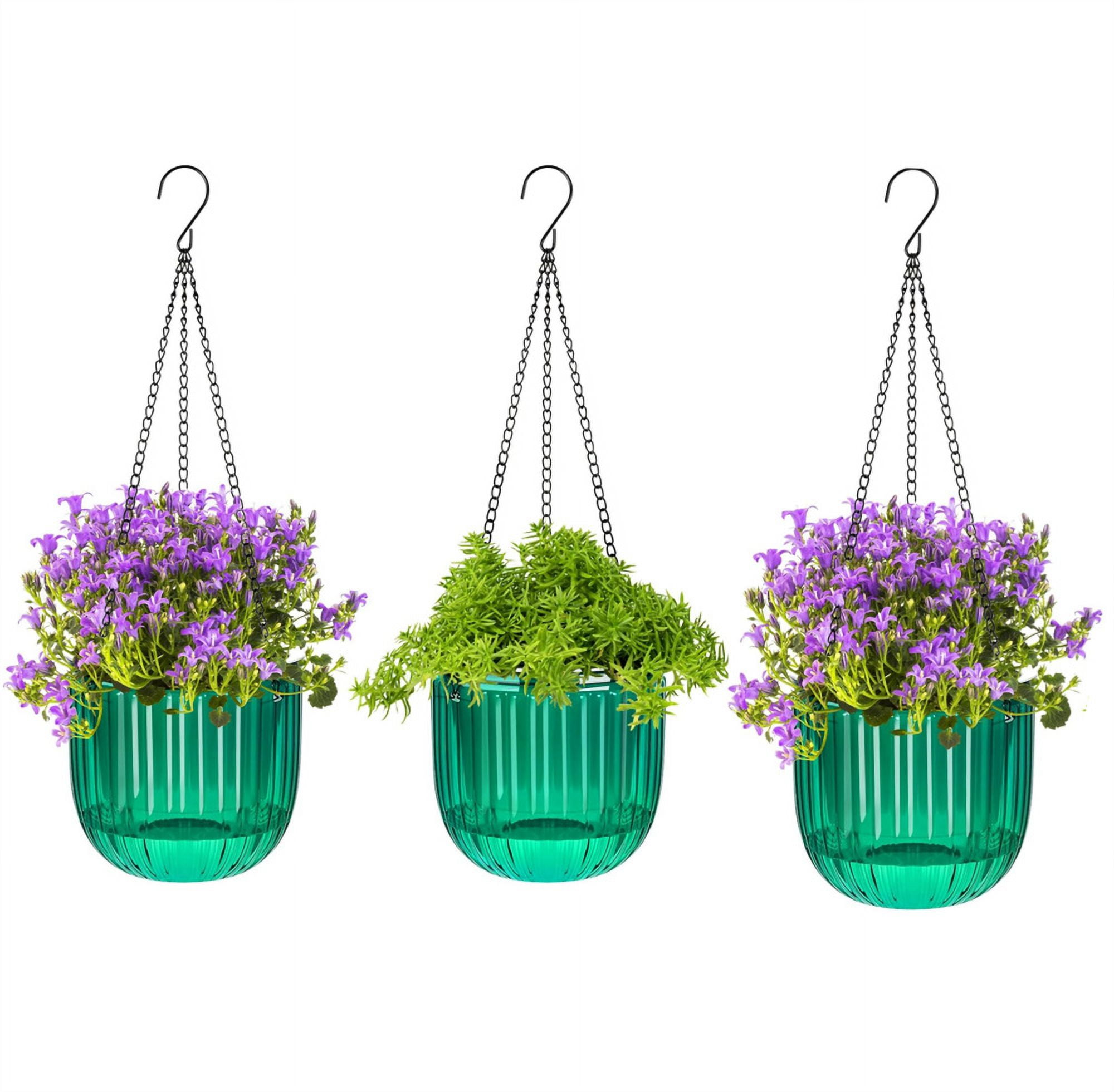 3 Pack Plastic Flower Pots with Wire Chains,Emerald Plastic Decoration ...