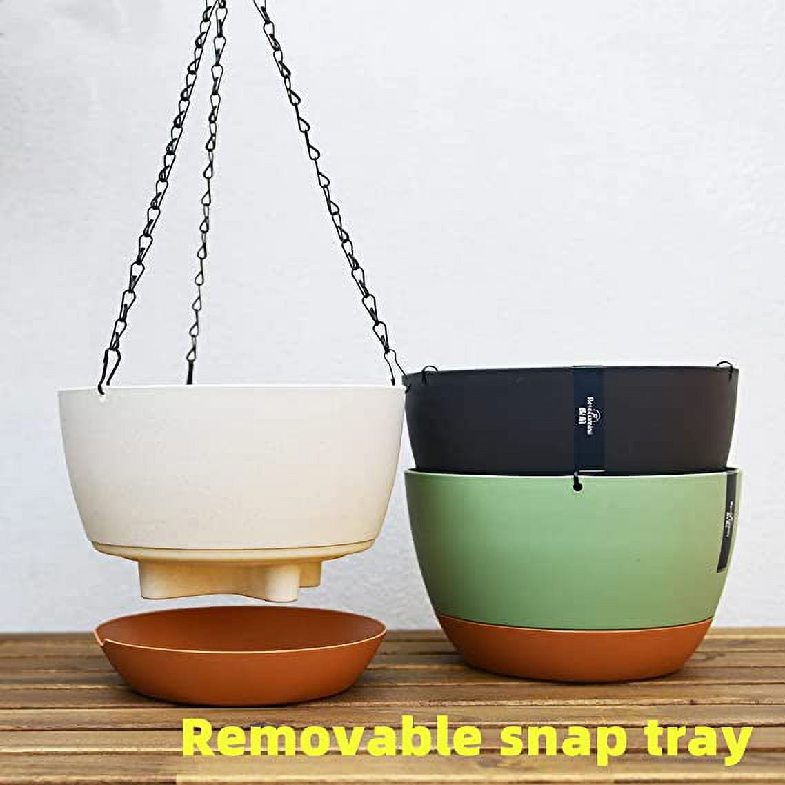 3 Pack Plastic Hanging Planters Set ,8.3 Inch Hanging Flower Plant Pot ...