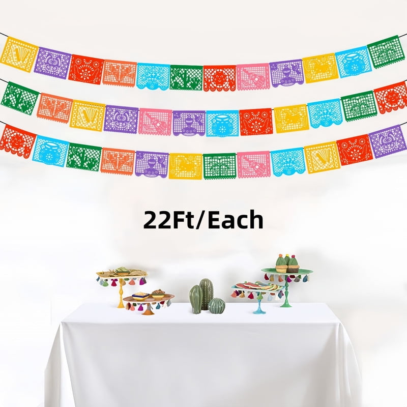 3-Pack Plastic Mexican Style Banner Flags, 12 Unique Papel Picado ...
