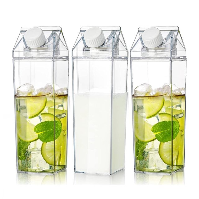 3 Pack Plastic Milk Box,Bexikou 17 Oz/500ml Clear Portable Milk Carton ...