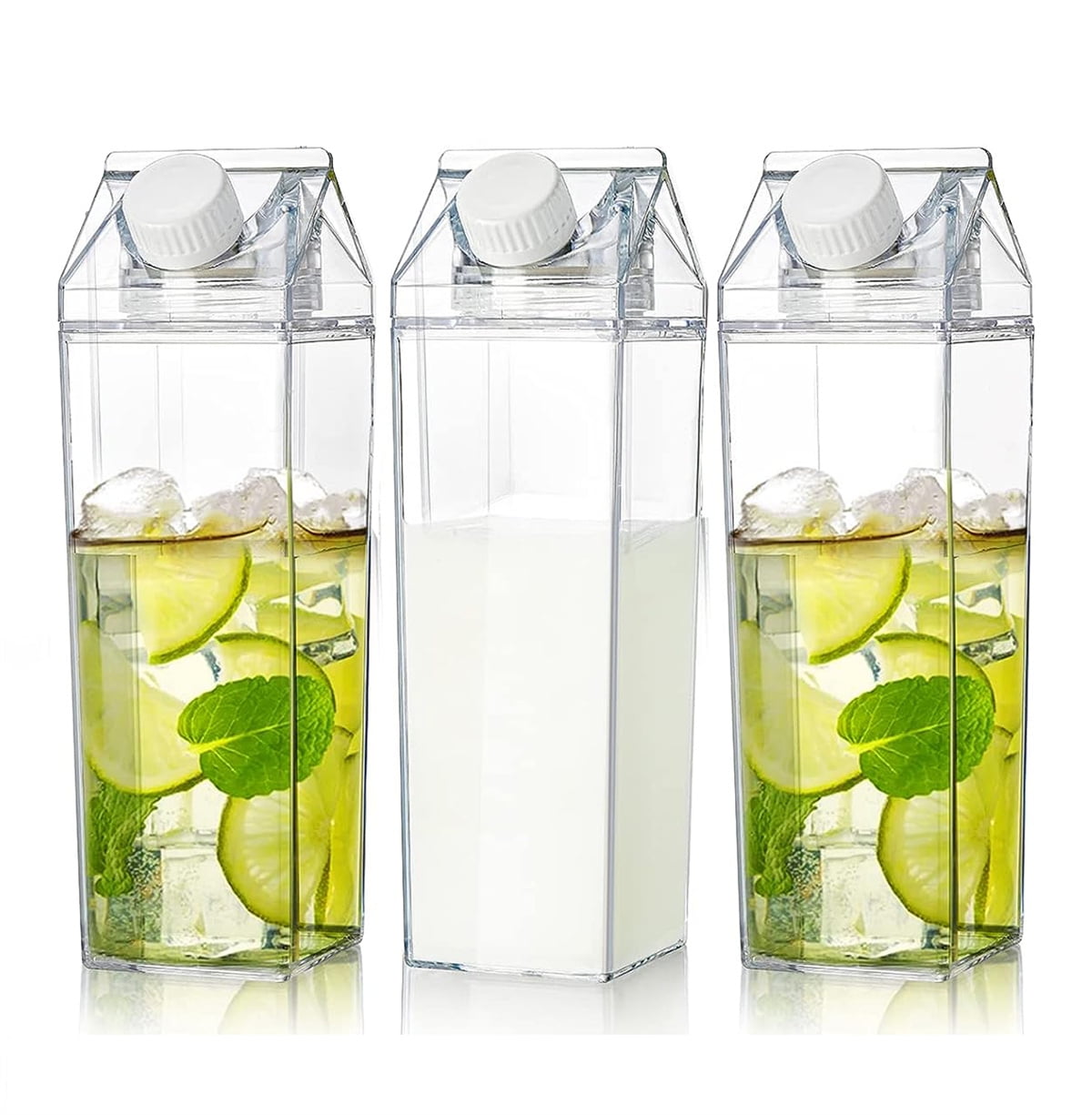 3 Pack Plastic Milk Box,Bexikou 17 Oz/500ml Clear Portable Milk Carton ...