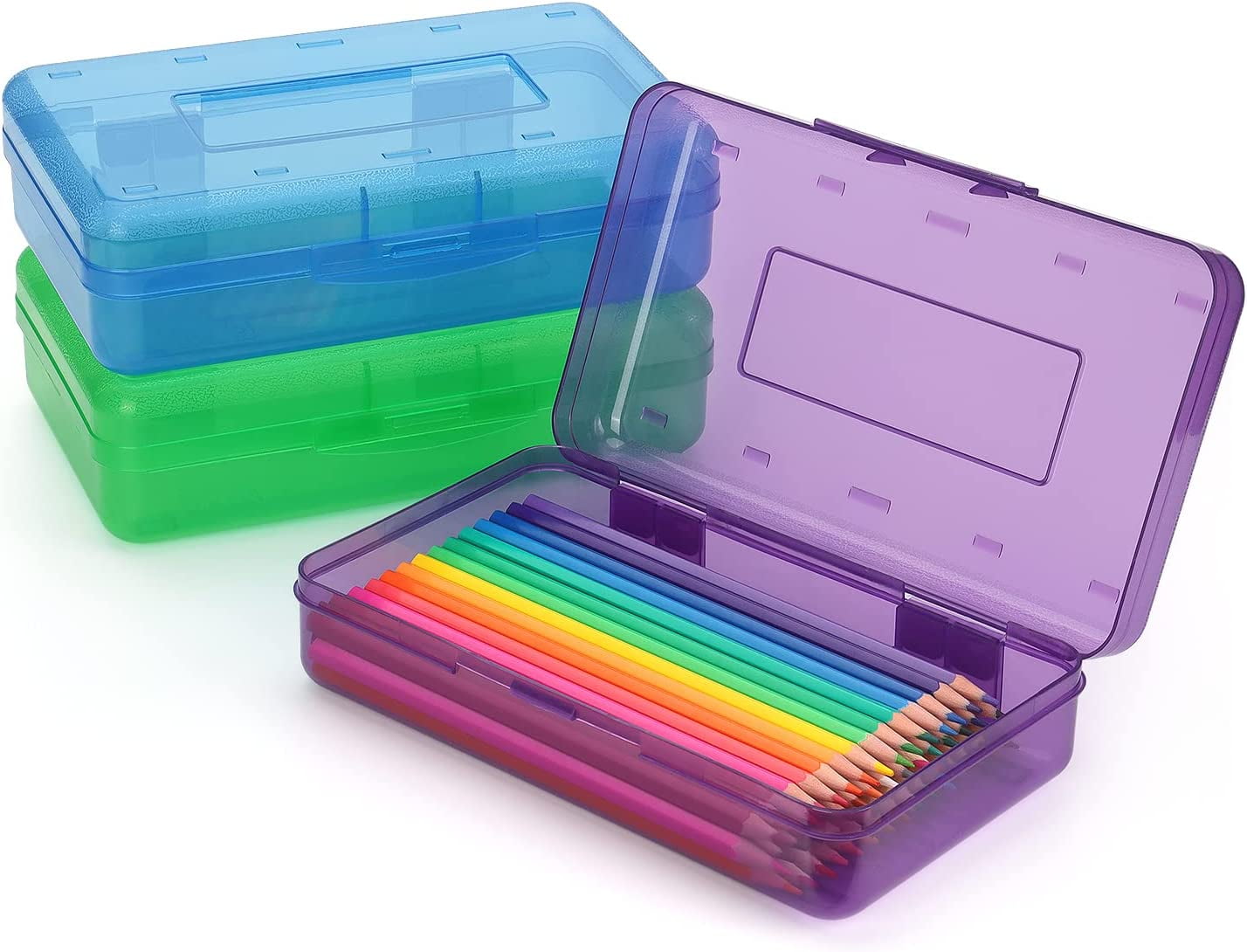 3 Pack Plastic Pencil Box Large Capacity Pencil Boxes Clear Boxes with ...