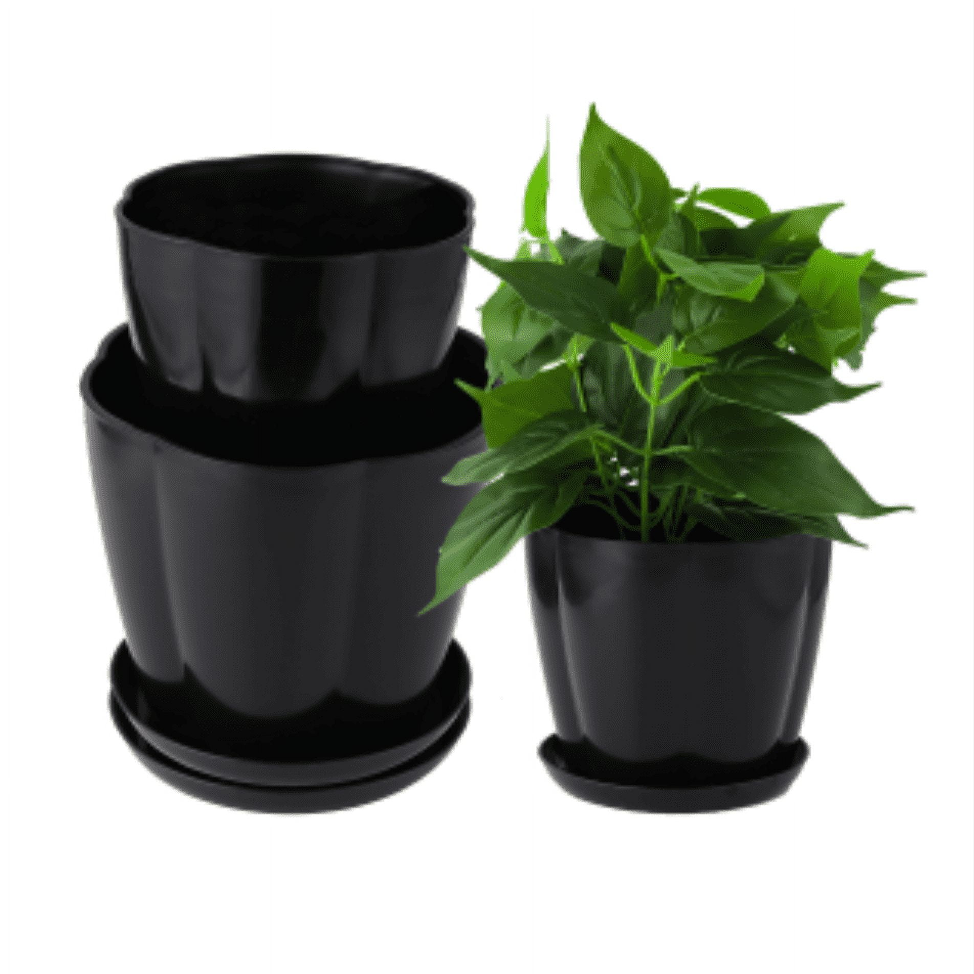 3 Pack Plastic Planters with Drainage Hole and Tray Flower Plants ...