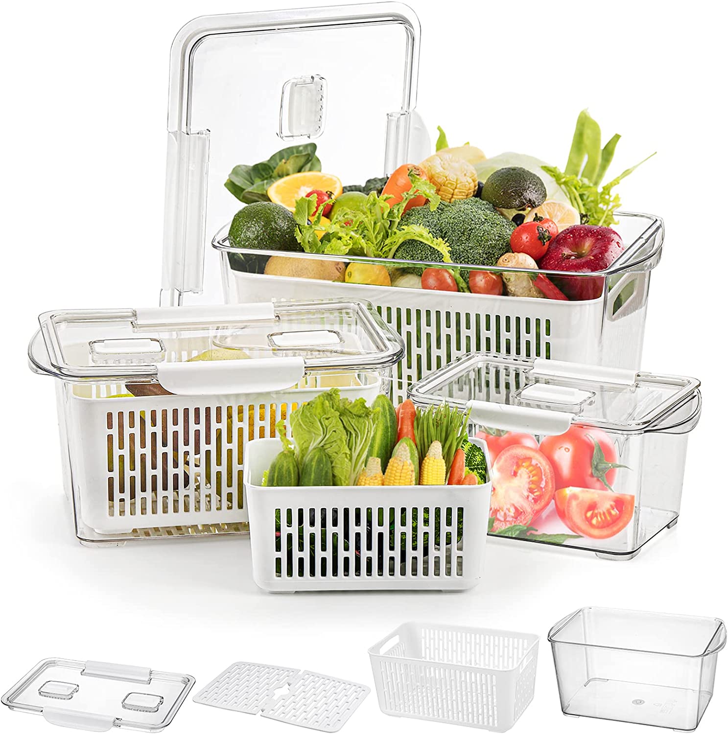 3 Pack Plastic Produce Saver Container, Vegetable Storage Containers ...
