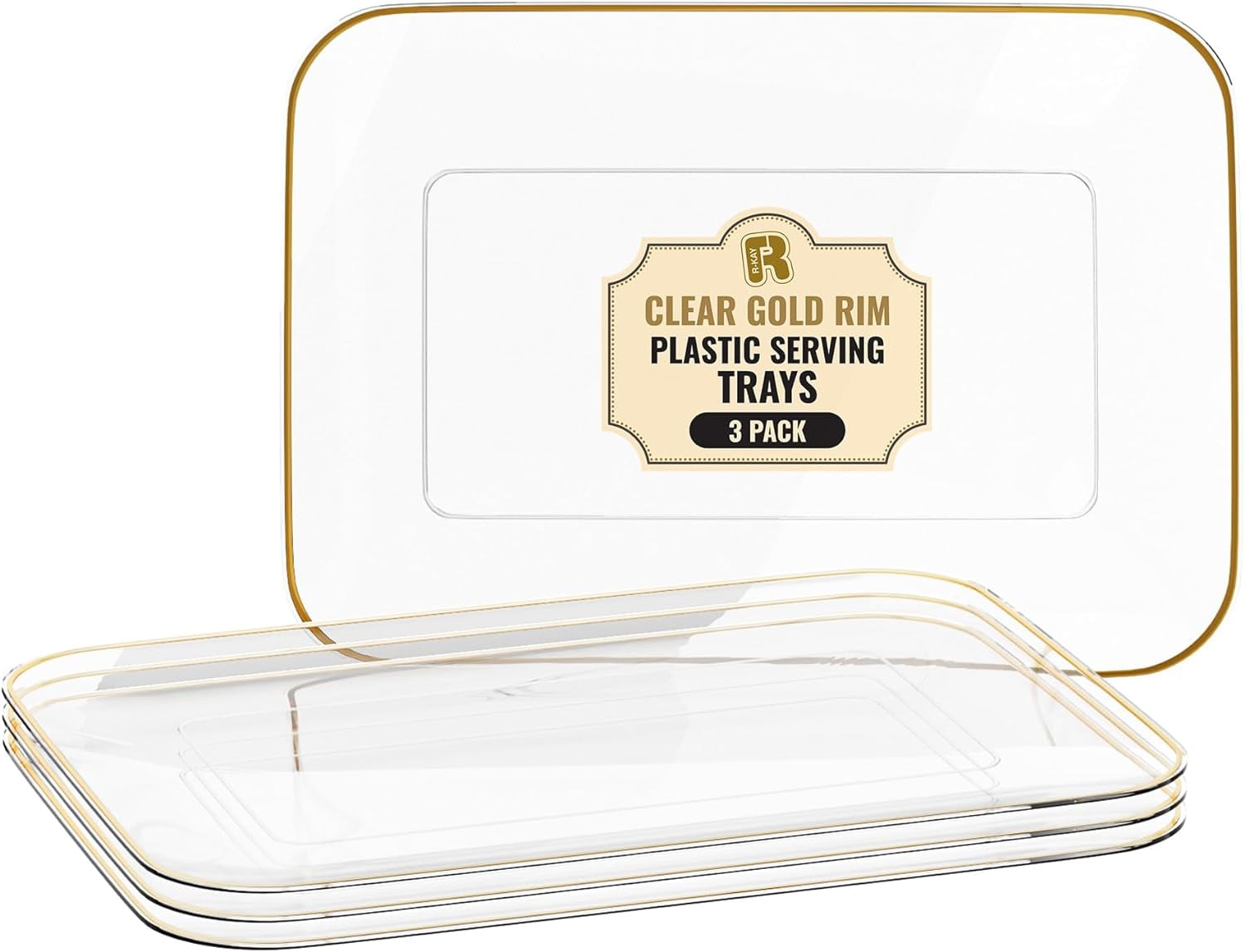 3 Pack Plastic Serving Trays for Party - Gold Serving Tray 8 by 11 Inch ...