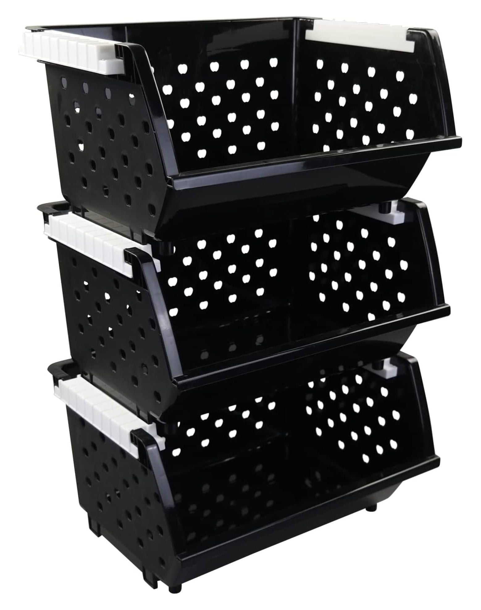 3 Pack Plastic Stackable Organizer Basket, Kitchen Stacking Storage Bin ...