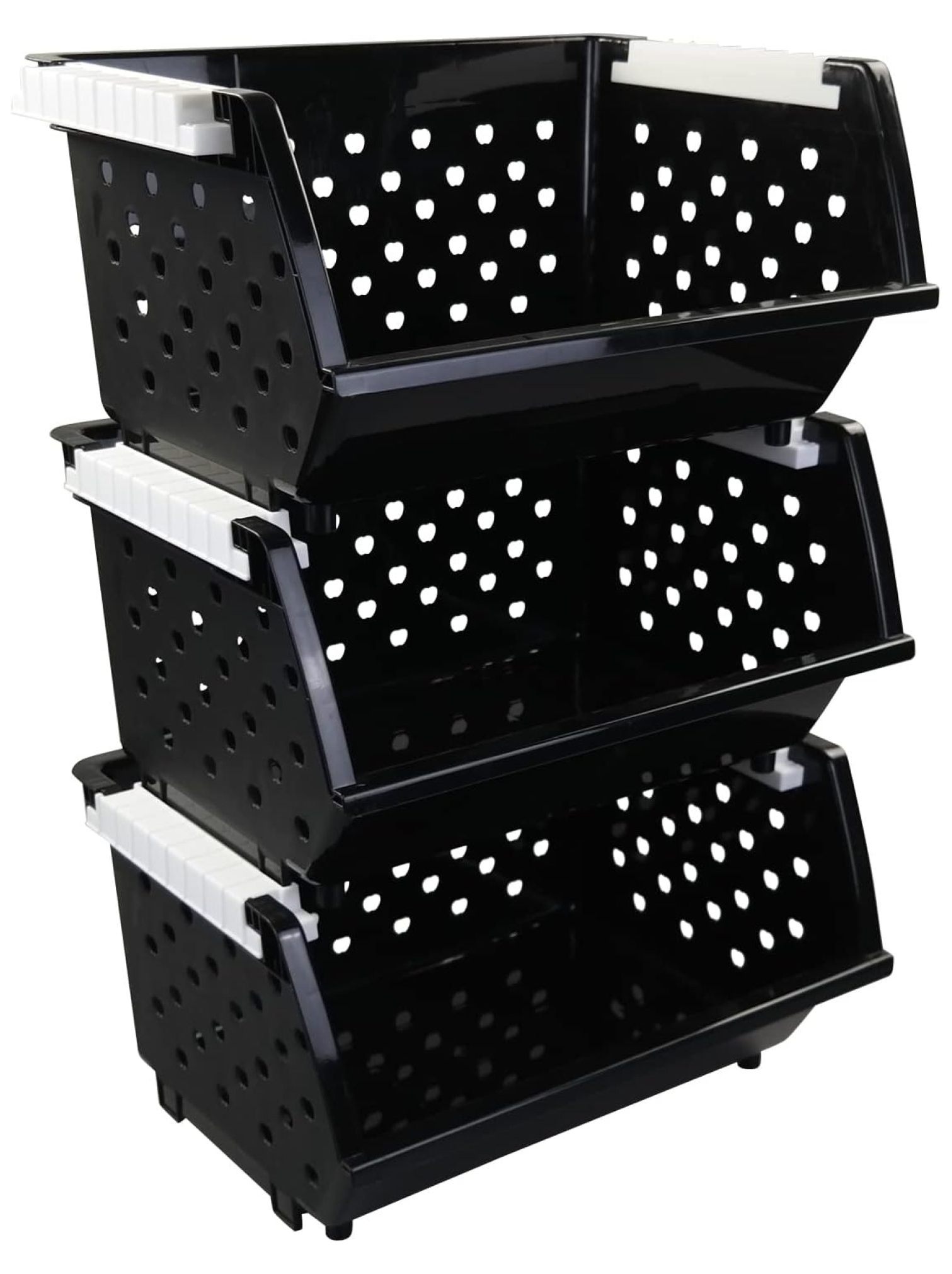 3 Pack Plastic Stackable Organizer Basket, Kitchen Stacking Storage Bin ...