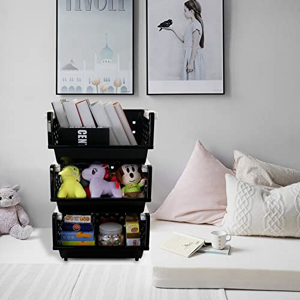 3-Pack Plastic Stackable Organizer Basket, Stacking Storage Basket ...