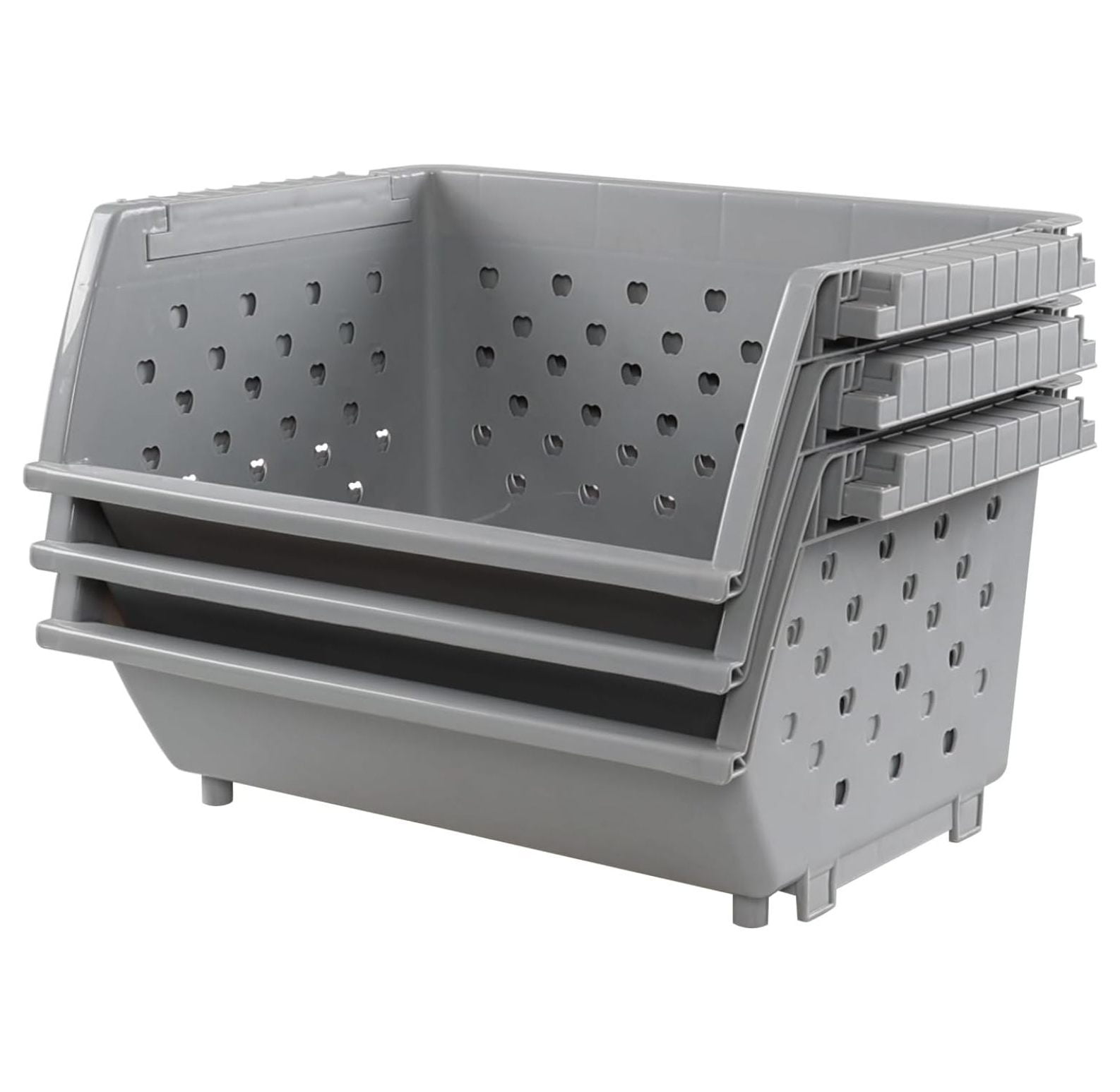 3 Pack Plastic Stackable Storage Baskets, Open Front Stacking Bins ...