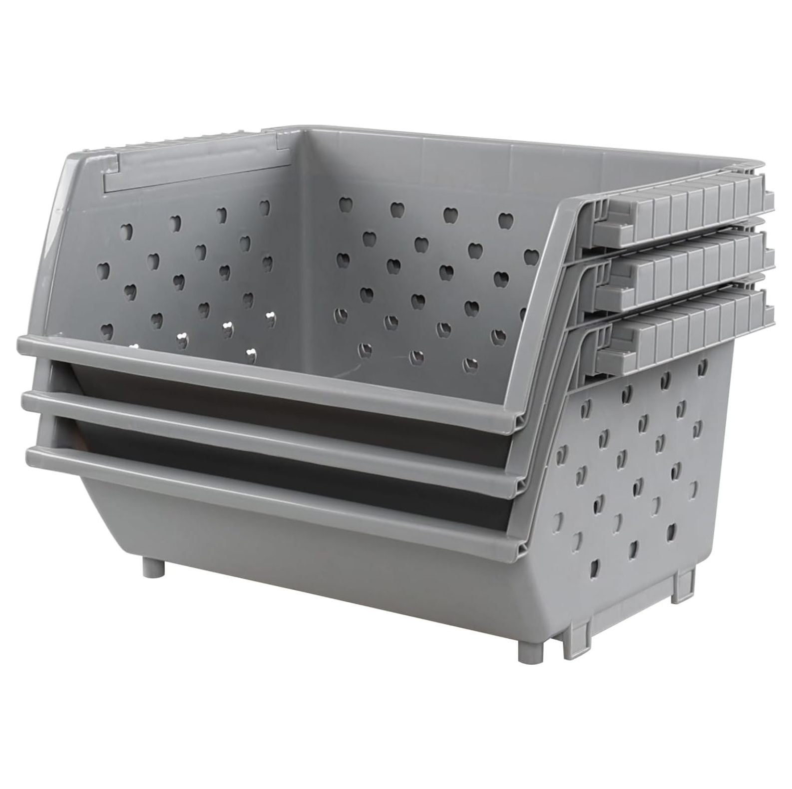 3 Pack Plastic Stackable Storage Baskets, Open Front Stacking Bins ...