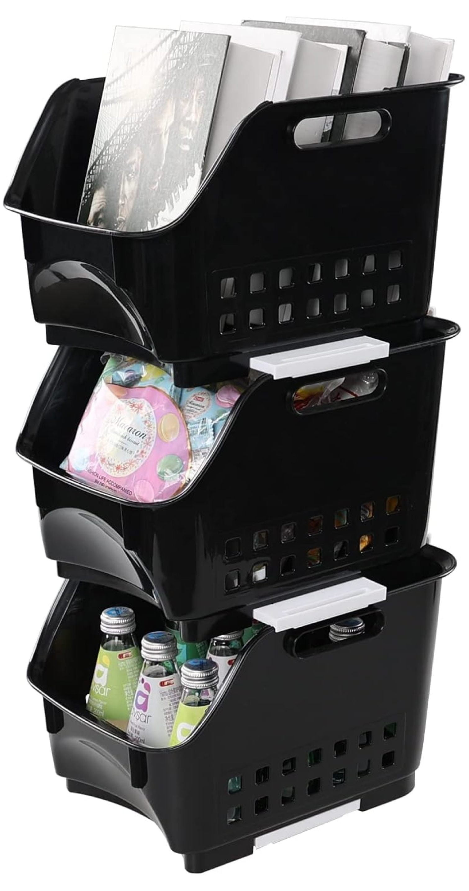 3-Pack Plastic Stackable Storage Baskets, Plastic Kitchen Stacking ...