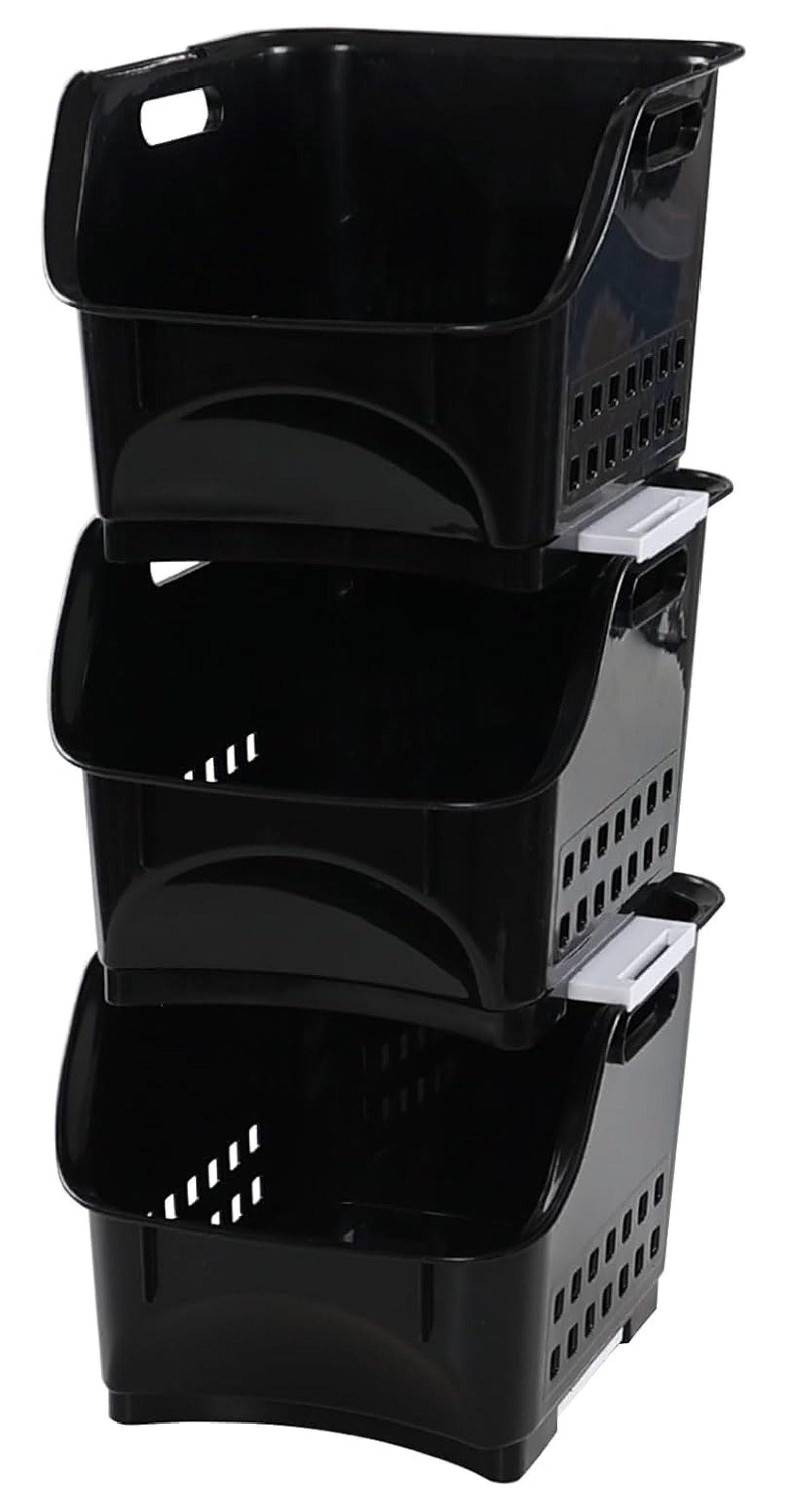 3-Pack Plastic Stackable Storage Bins, Black Stackable Bins For Pantry ...