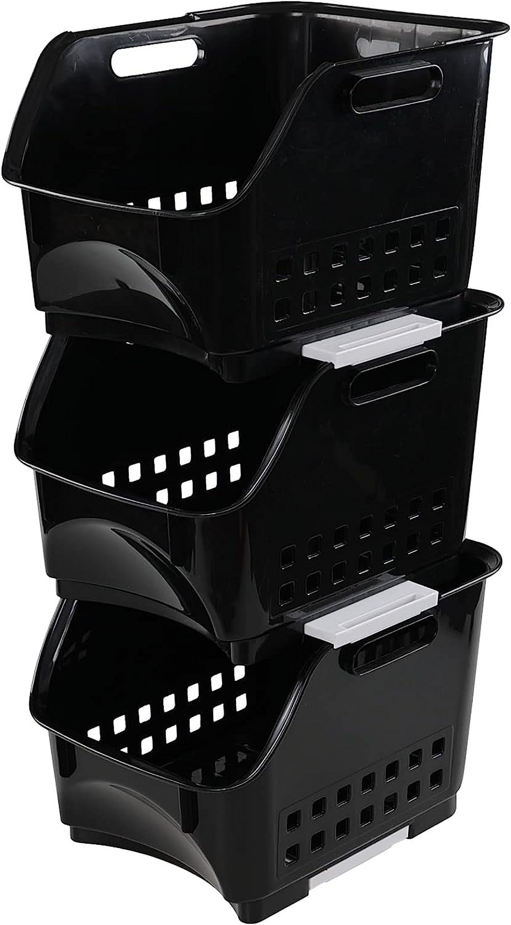 3-Pack Plastic Stacking Bins, Stackable Storage Basket, Black - Walmart.com