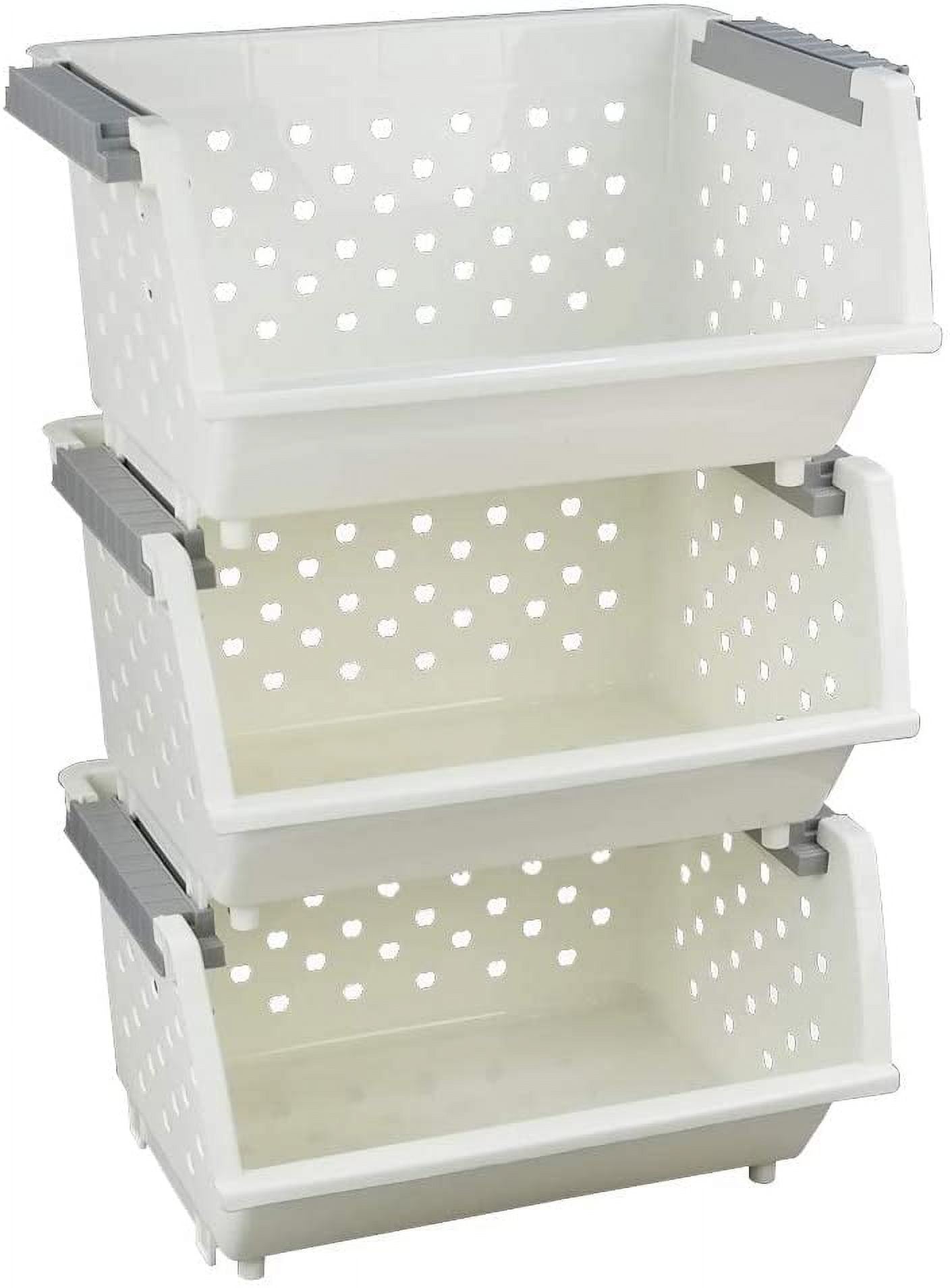 3-Pack Plastic Stacking Storage Organizer Basket, Stackable Basket ...