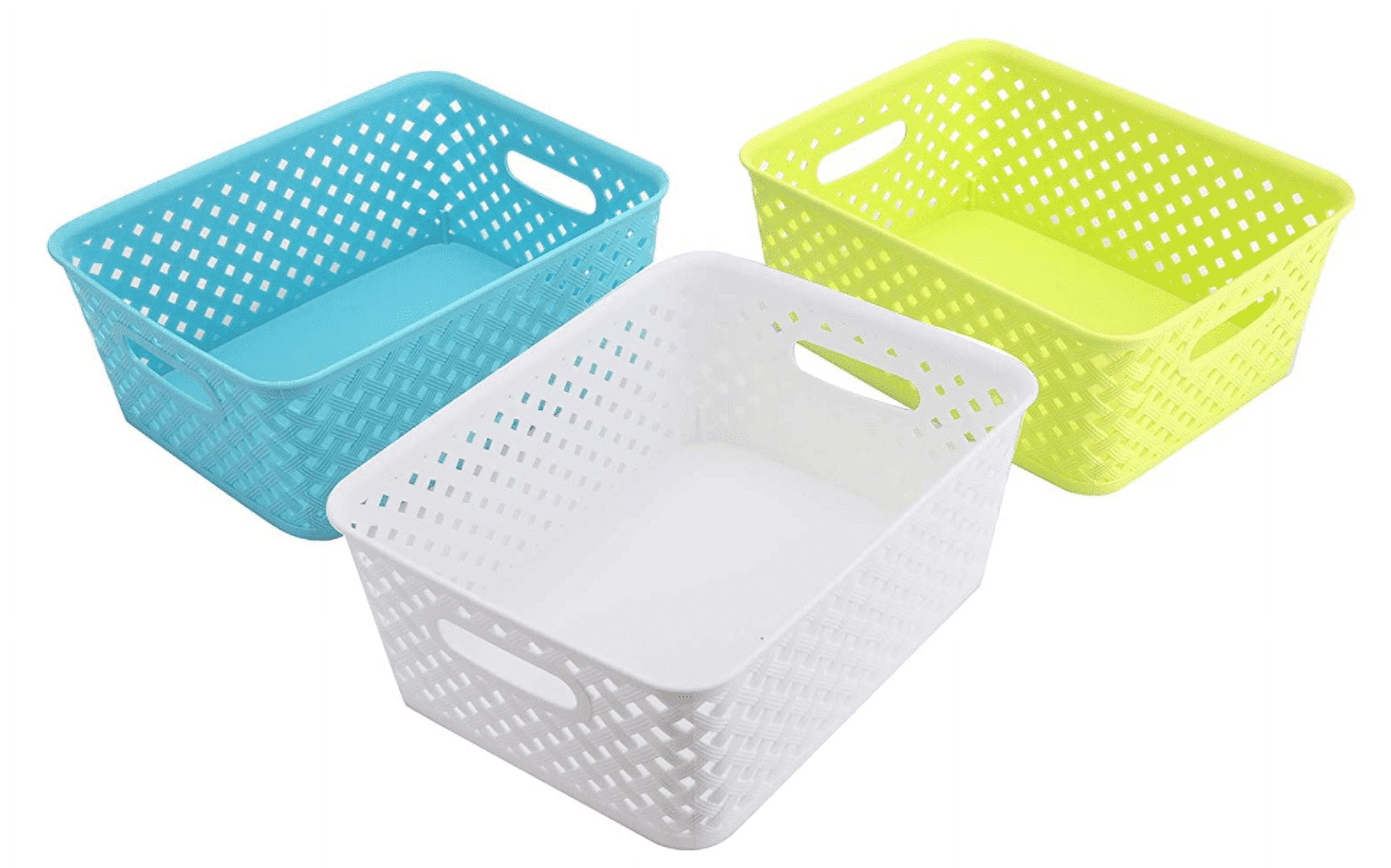 3-Pack Plastic Storage Basket - Woven Basket Bins Organizer, 9.75-Inch ...
