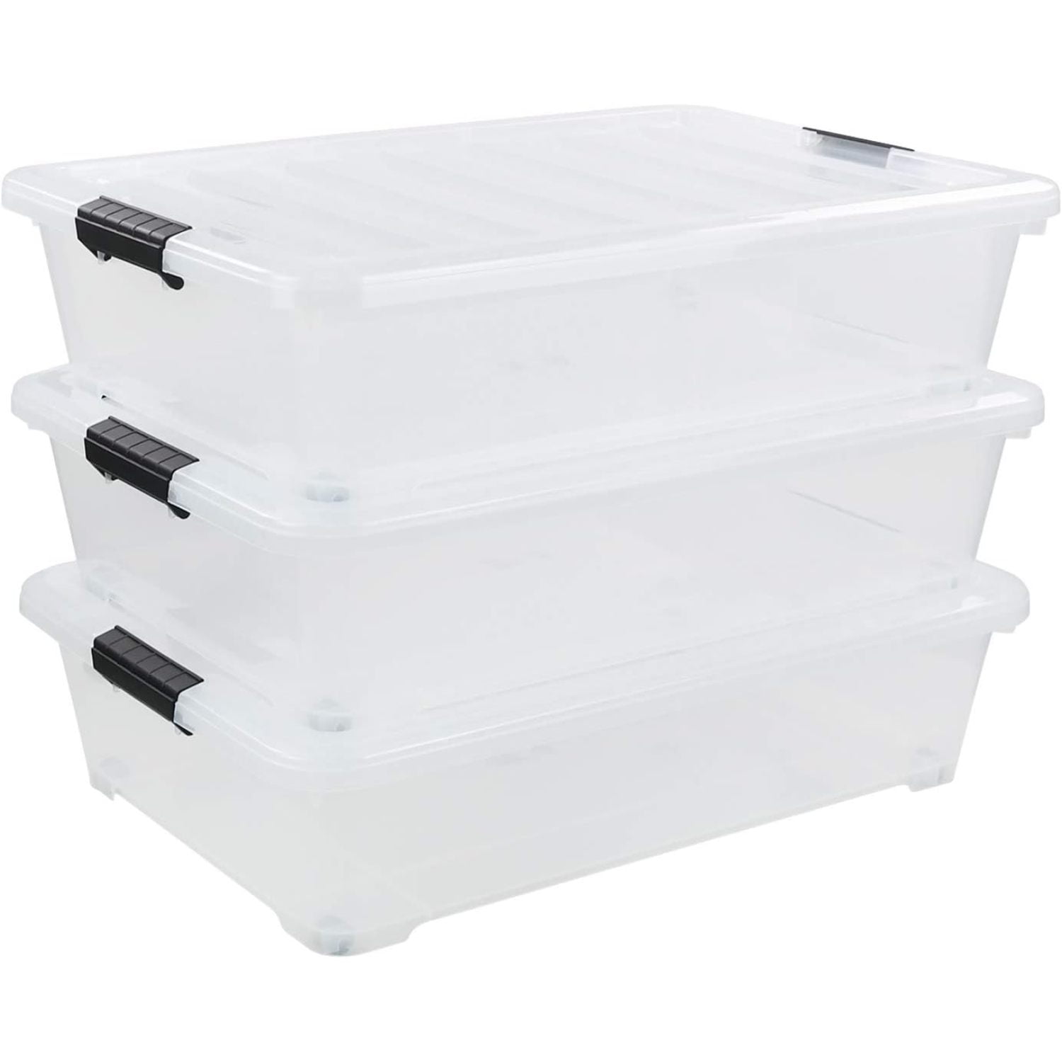 3-Pack Plastic Underbed Storage Bin, Clear Under Bed Storage Box ...