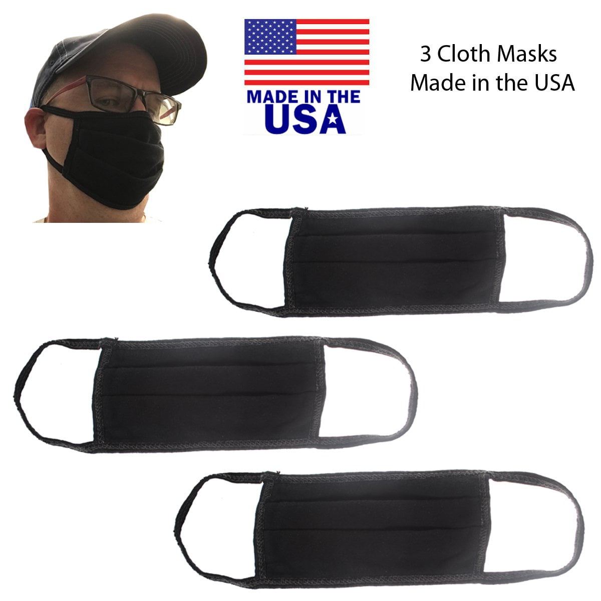 3 Pack Pleated Washable Cloth Face Dust Mouth Cover - Made in USA ...