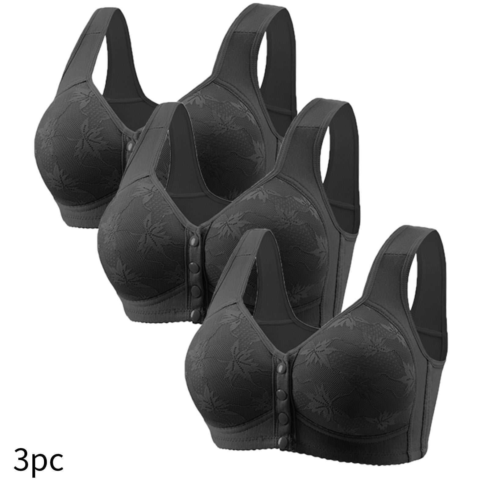 Husipze 3 Pack Plus Size Bras for Seniors Front Closure Printed ...