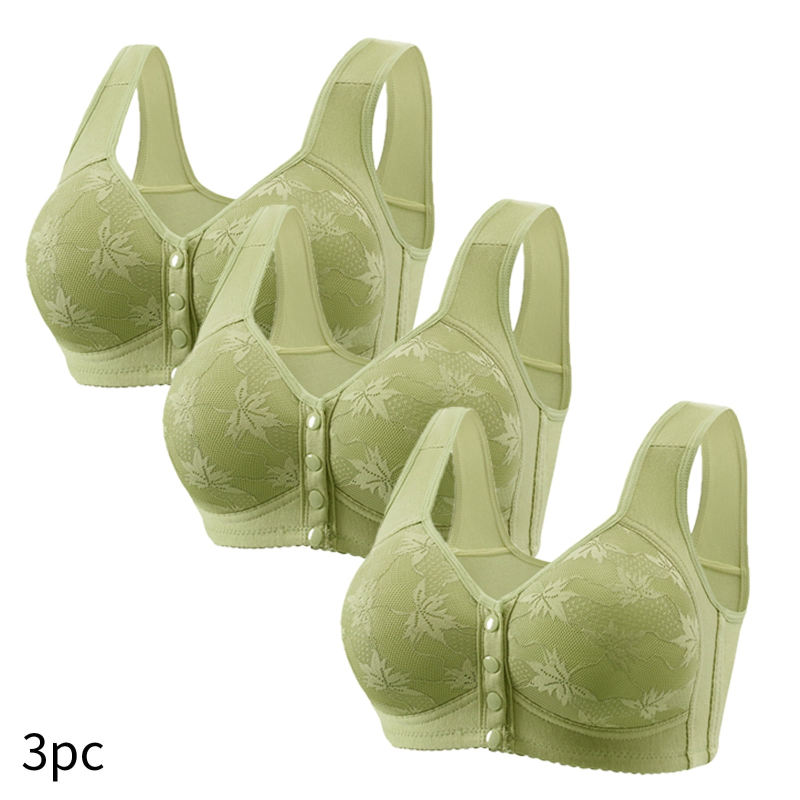 Husipze 3 Pack Plus Size Bras for Seniors Front Closure Printed ...