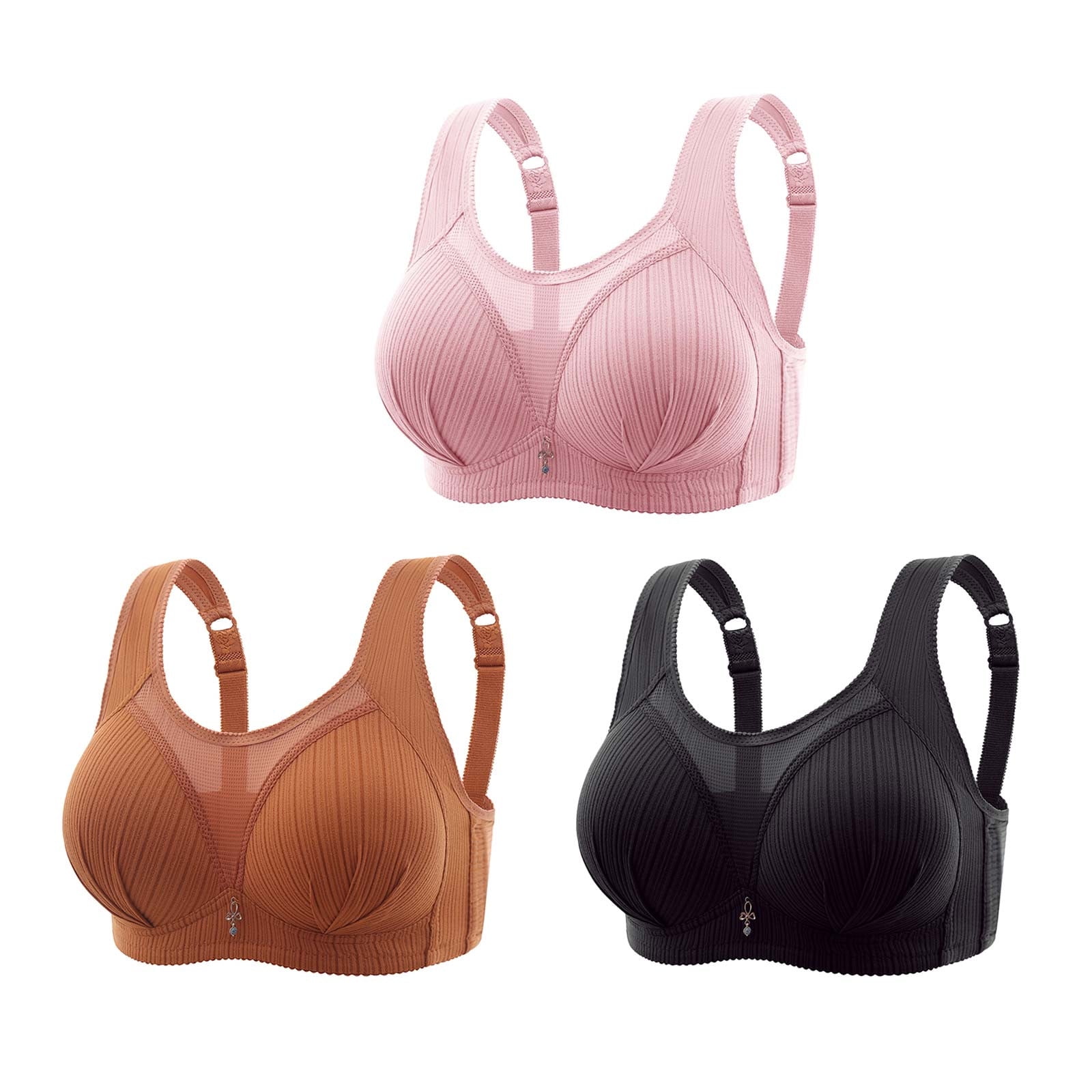 3 Pack Plus Size Bras for Women Comfort Wireless Everyday Bras Back ...