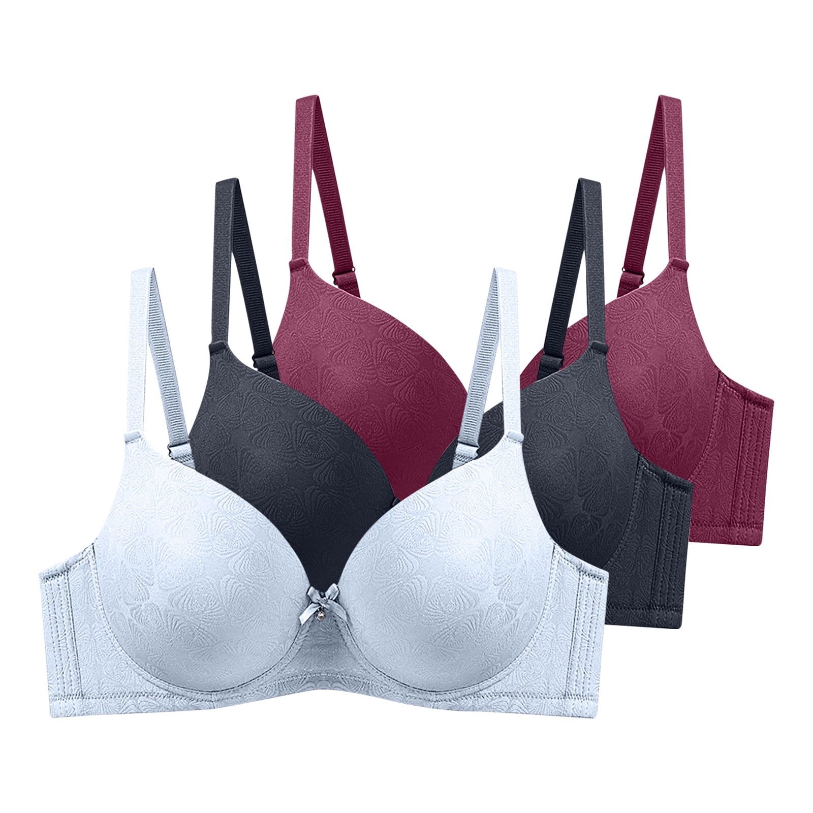 3 Pack Plus Size Bras for Women Push Up Bra T-Shirt Underwire V Neck ...