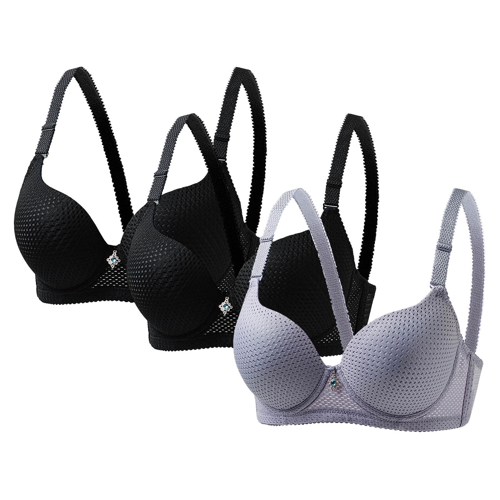 3 Pack Plus Size Bras for Women Soft Cup Underwire Bralette Adjustable ...