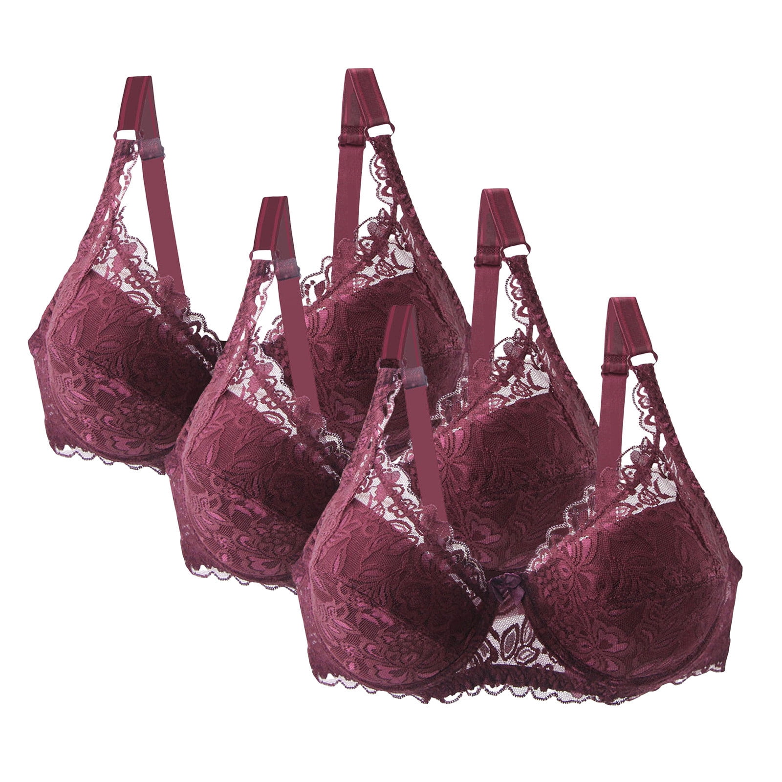 3 Pack Plus Size Push Up Bras for Women Lace Bralettes V Neck Underwire ...