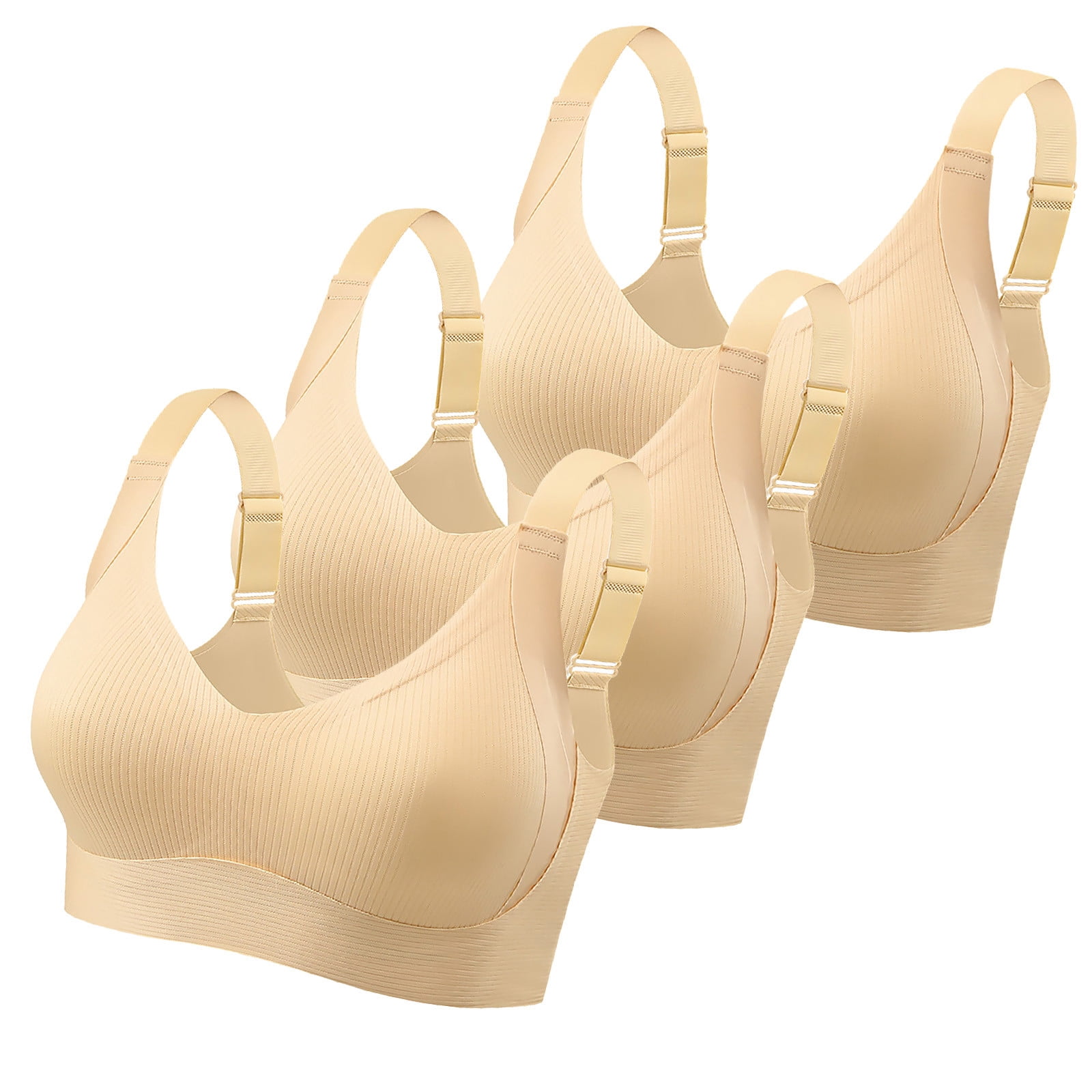 3 Pack Plus Size Seamless Bras for Women Wireless Adjustable Strap Push ...