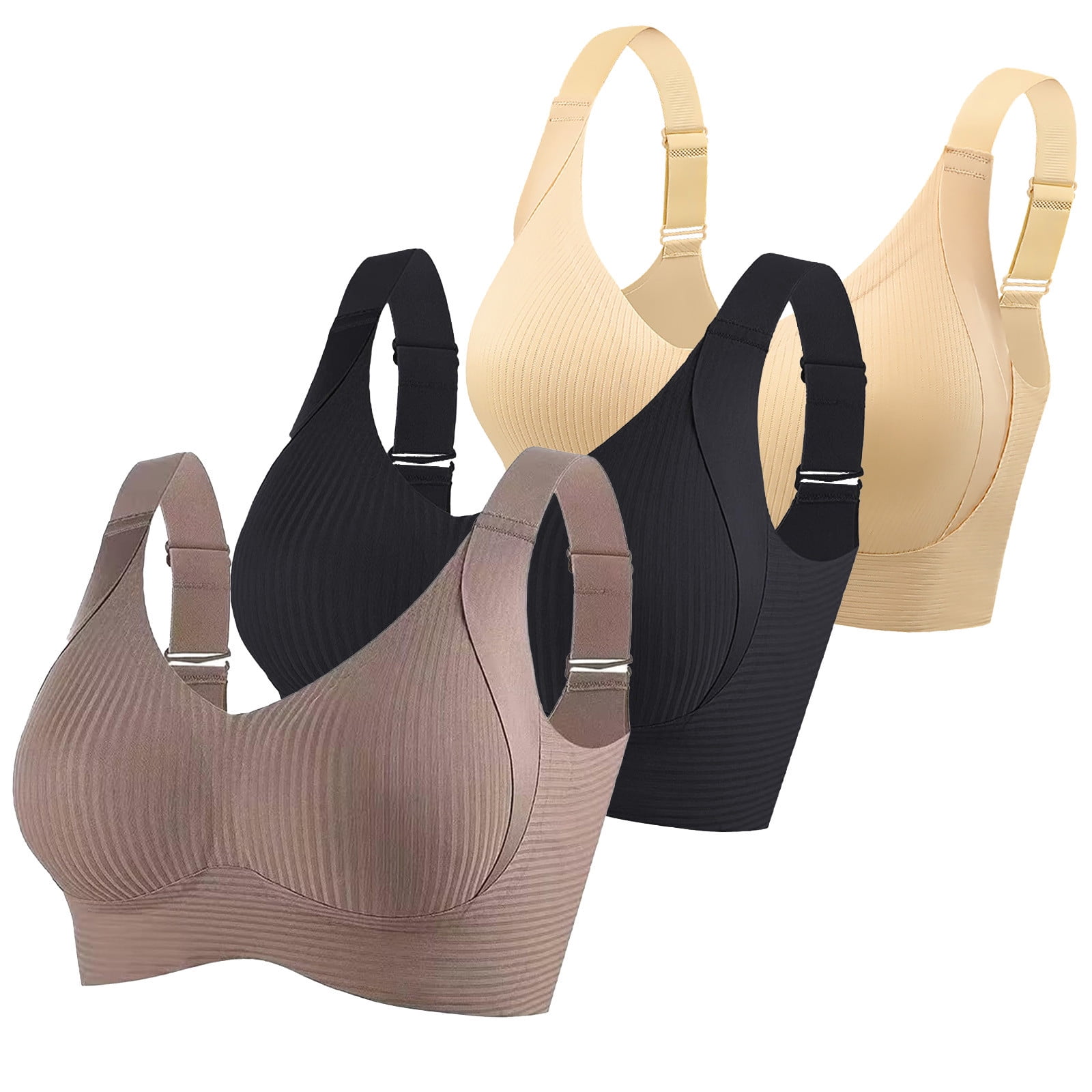3 Pack Plus Size Seamless Bras for Women Wireless Adjustable Strap Push ...