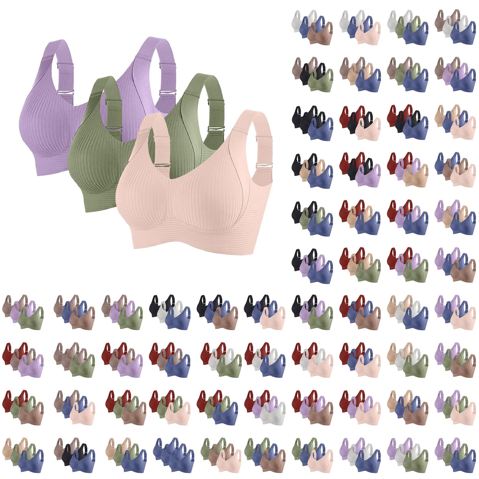 3 Pack Plus Size Support Bra Wireless Full Coverage Comfort Side ...