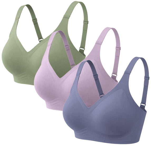 3 Pack Plus Size No Underwire Bras Jelly Wireless Soft Bra Soft ...