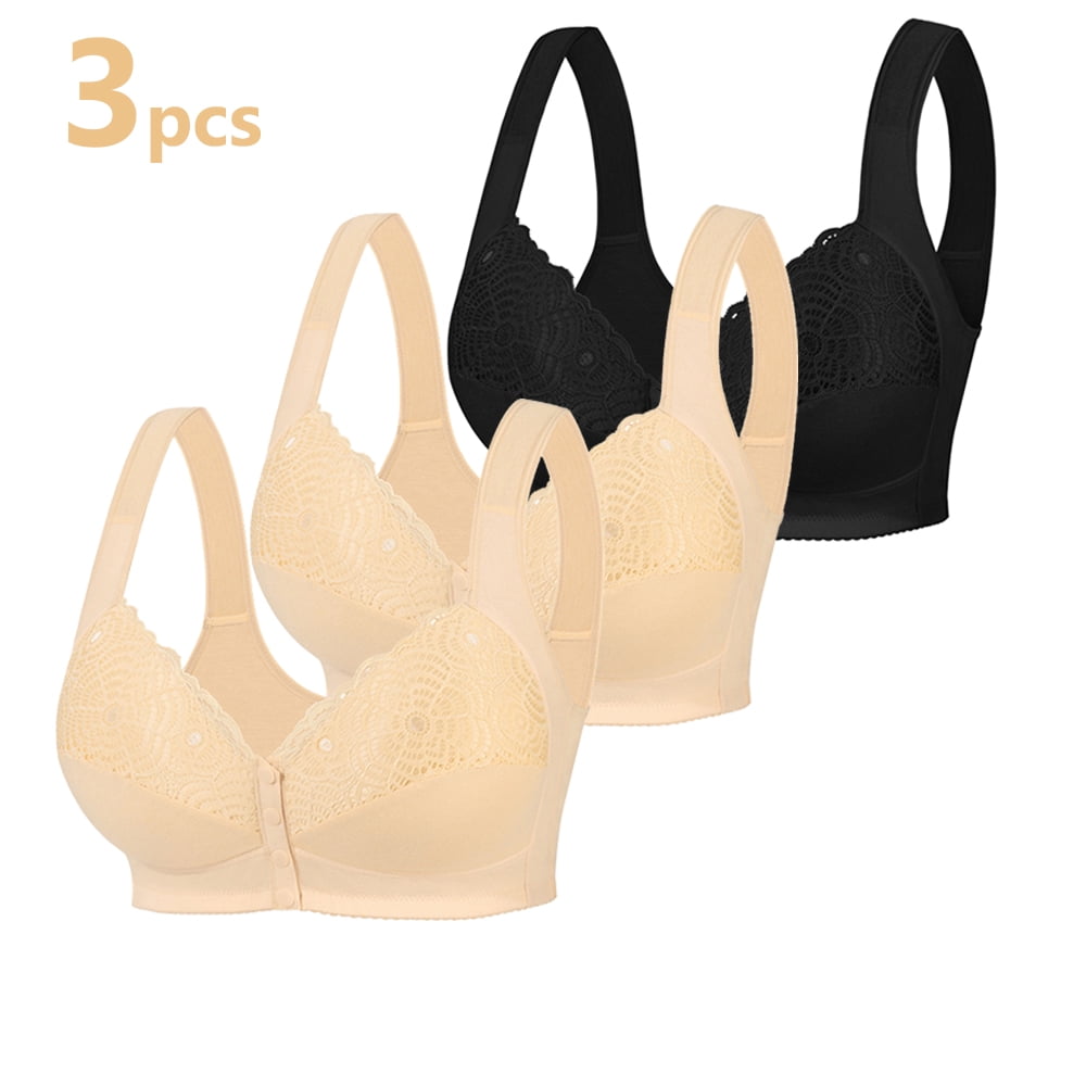 3 Pack Plus Size Women's Front Closure Bras, No Underwire Lace Full ...