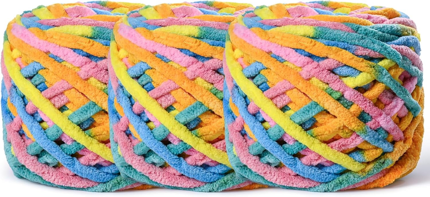 3 Pack Plush Chenille Chunky Yarn 100g (49.2yd) - Fluffy Velvet Yarn ...