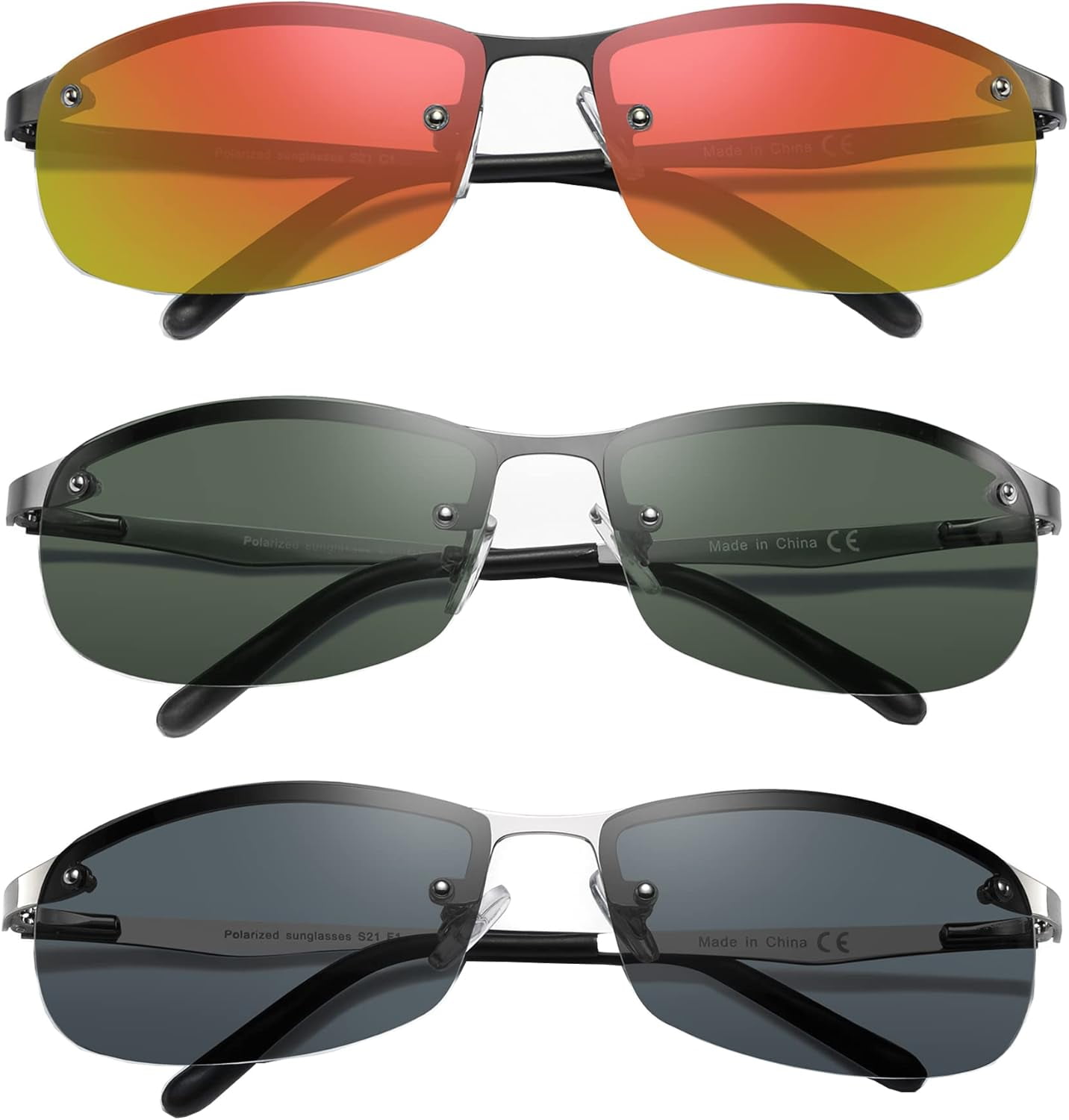 3 Pack Polarized Sunglasses for Men, Semi-Rimless Frame Driving Fishing ...
