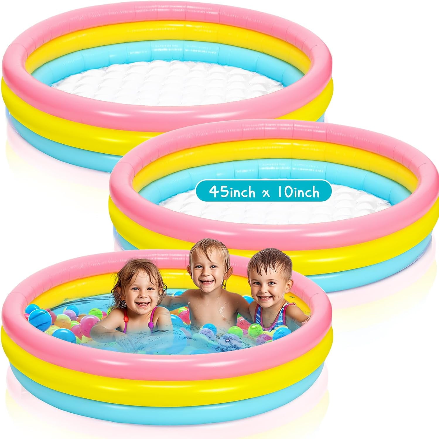 3 Pack Pool for 45 x 10 Inch Inflatable Portable Round Paddling Pool 3 ...
