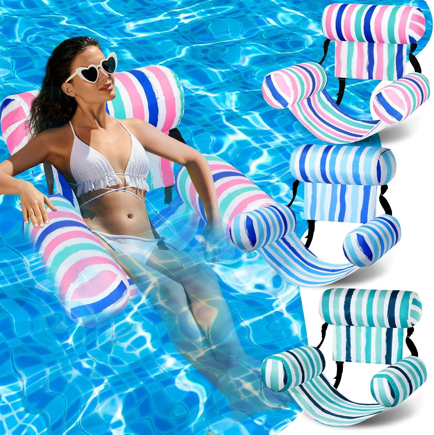 3 Pack Pool Chair Float Adult, Adjustable Heavy Duty Floating Lounge Chairs, Fabric Floating ...