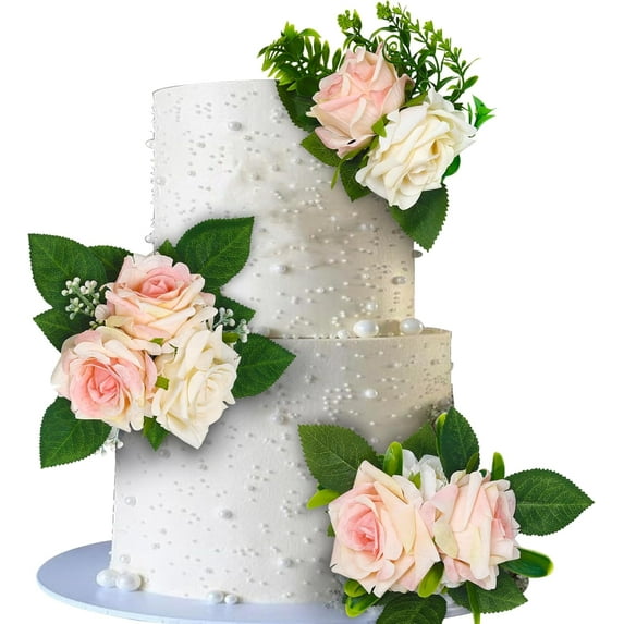 3 Pack Pre-made Artificial Flower Cake Topper Artificial Leaves Rose ...