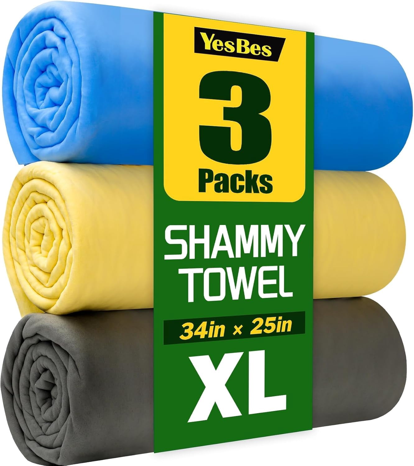 3 Pack Premium XL Shammy Cloth for Car Drying, 34”x25” Chamois Towel ...